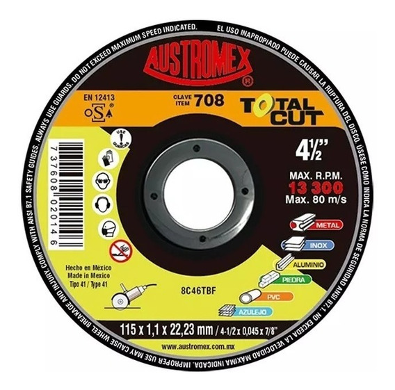 Disco multicorte de 4 1/2" total cut (AUS708) | Perfiles y Aceros ...